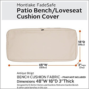 Classic Accessories Montlake FadeSafe Water-Resistant 48 x 18 x 3 Inch Outdoor Bench/Settee Cushion Slip Cover, Patio Furniture Swing Cushion Cover, Antique Beige, Patio Furniture Cushion Covers