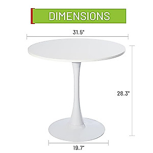 FurnitureR 31.5" Mid-Century Round Dining Table for 2-4 People with Pedestal Base in Tulip Design for Home Office Living Room Kitchen Leisure, White