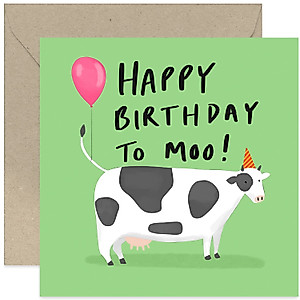 Old English Co. Cow Birthday Card for Him - Humorous Cow Pun Birthday Card for Her and Him | Happy Birthday To Moo | Blank Inside & Envelope Included
