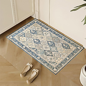 INGEROOM Area Rug 5x7 Machine Washable Area Rug Vintage Flodable Thin Large Area Rug with Non-Slip Backing for Living Room Bedroom, Bathroom, Kitchen 5x7 Area Rugs, Blue