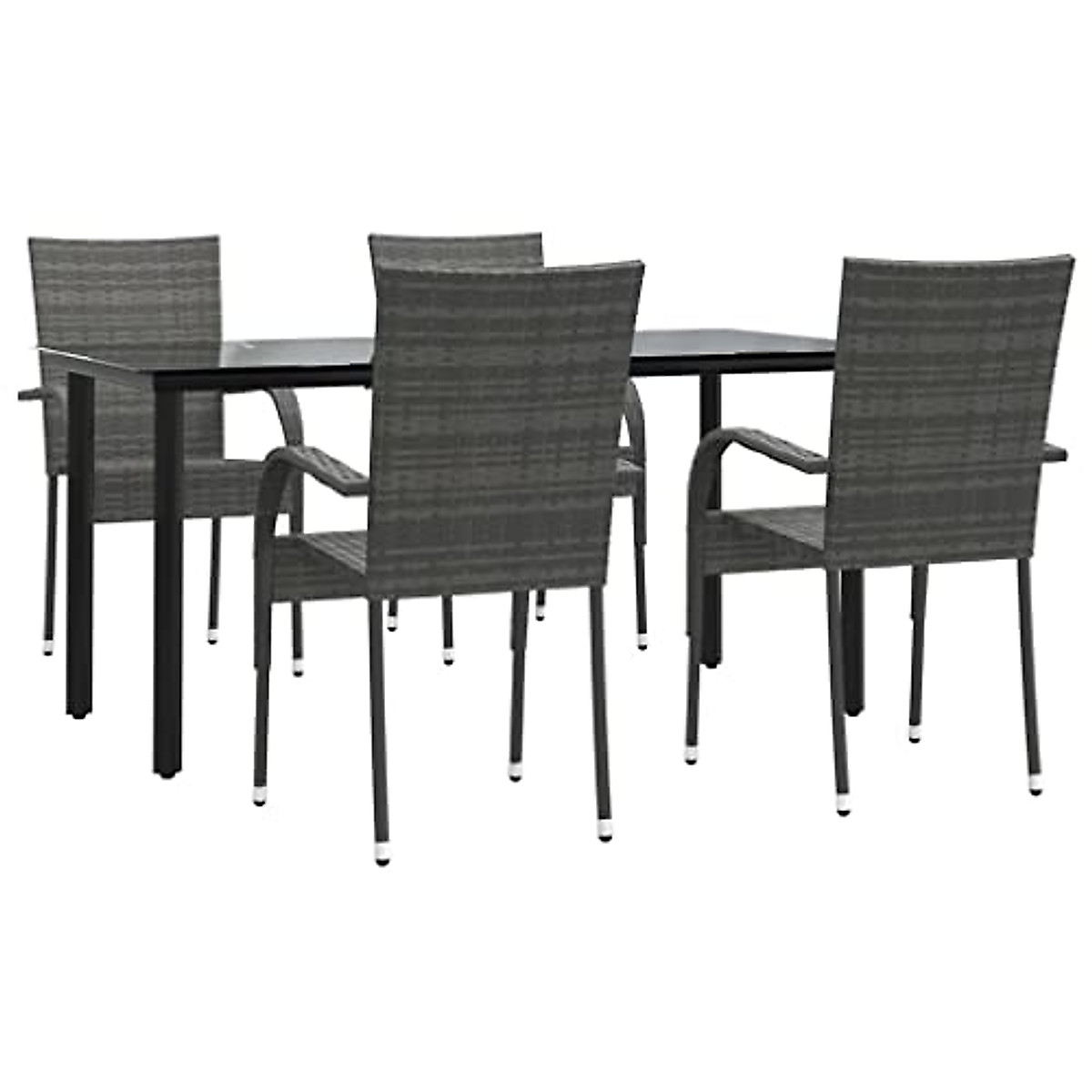 WHOPBXGAD 5 Piece Patio Dining Set Rattan Chair,Gardens Patio Furniture,Oak Patio Furniture Set,Sui for Gardens, lawns, terraces, poolsides, patios,Gray Poly Rattan