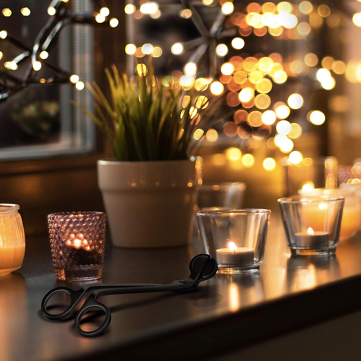 CHEFBEE Candle Wick Trimmer, Polished Stainless Steel Wick Clipper Cutter, Scissors, Reaches Deep Into Candles to Cut Spent Wicks, Allow Cleaner Burn and Prevent Soot Buildup (Black)