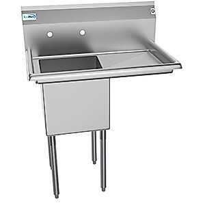 KoolMore 1 Compartment Stainless Steel Commercial Kitchen Prep & Utility Sink with Drainboard - Bowl Size 15" x 15" x 12", Silver