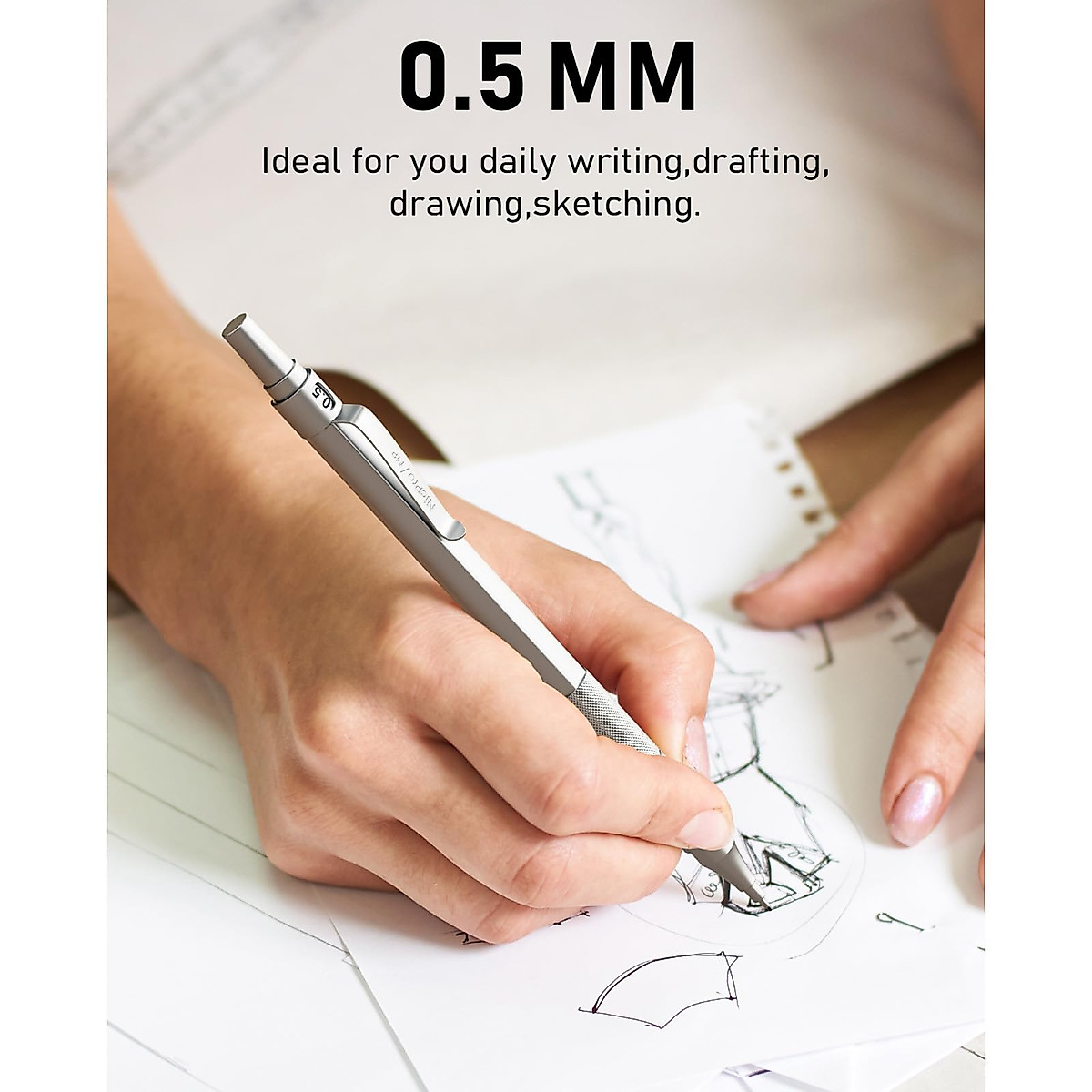 Nicpro 0.5 mm Mechanical Pencils Set with Case, 3 Metal Artist Pencil With 6 Tubes HB Lead Refills, 3 Erasers, Eraser Refills For Architect Art Writing Drafting,Drawing, Engineering, Sketching, Silver