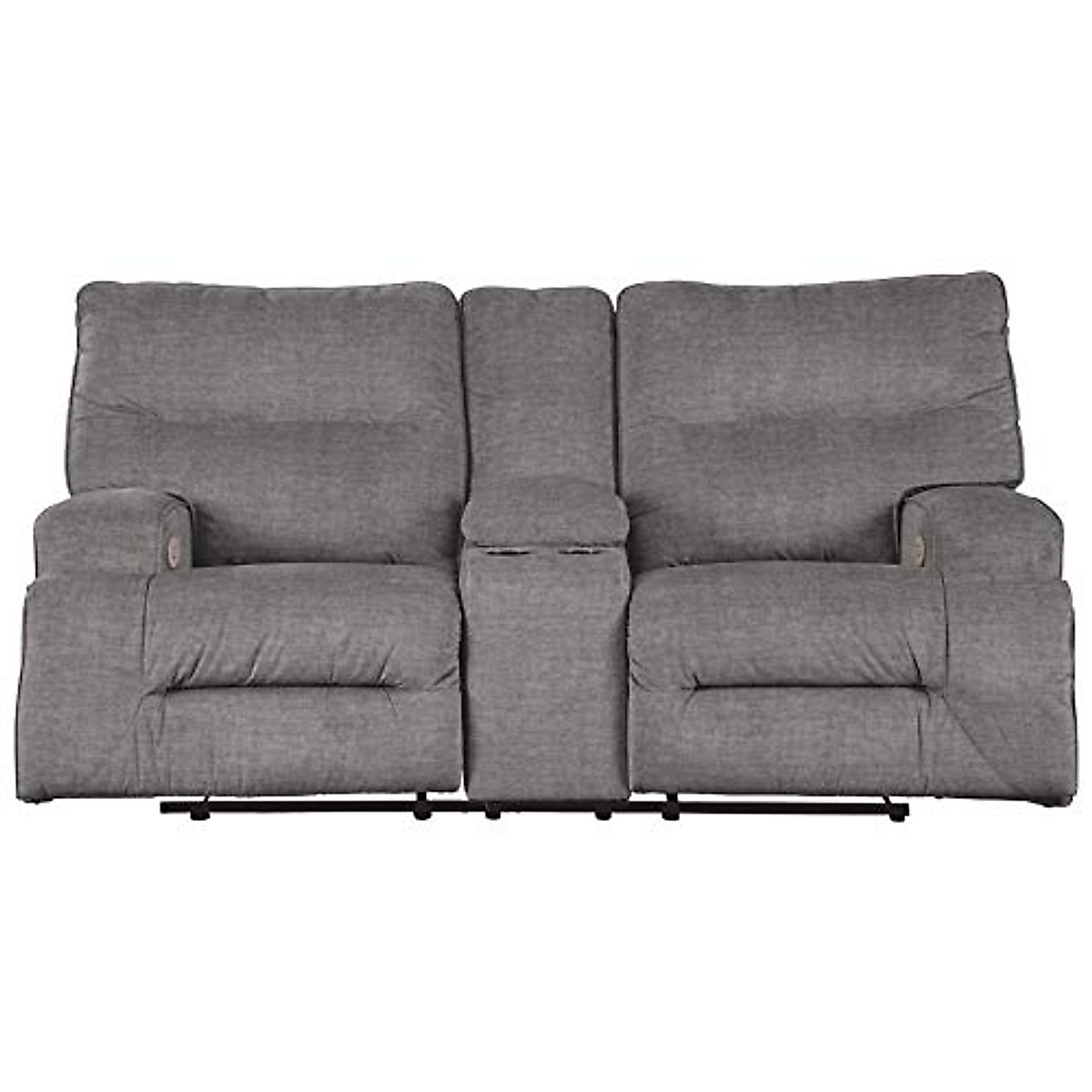 Signature Design by Ashley Coombs Double Reclining Power Loveseat w/Console, Charcoal
