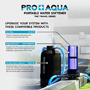 PRO+AQUA 16,000 Grain Portable Water Softener for RV, Trailers, Boats, Mobile Car Wash, Pressure Wash – Protects Water Systems from Hard Water Damage and Corrosion, with Pre-Filled High-Capacity Resin