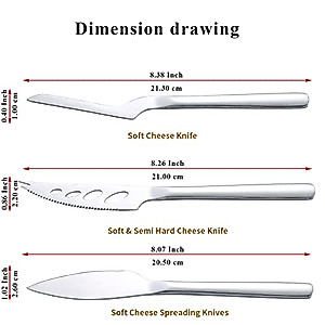 Kyraton Cheese Knife Set of 3, Charcuterie Accessories, Ergonomic Design Cheese Cutter Knives for All Type of Cheese, Cheese Slicer Butter Knife Spreader