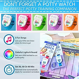 Potty Time: Pink Watch & Sticker Set | Water Resistant, Toilet Training Aid, Warranty Included. (Automatic Timers Plays Music & Flashing Lights for Fun Reminders), Pink + Savanna Sticker Chart Kit