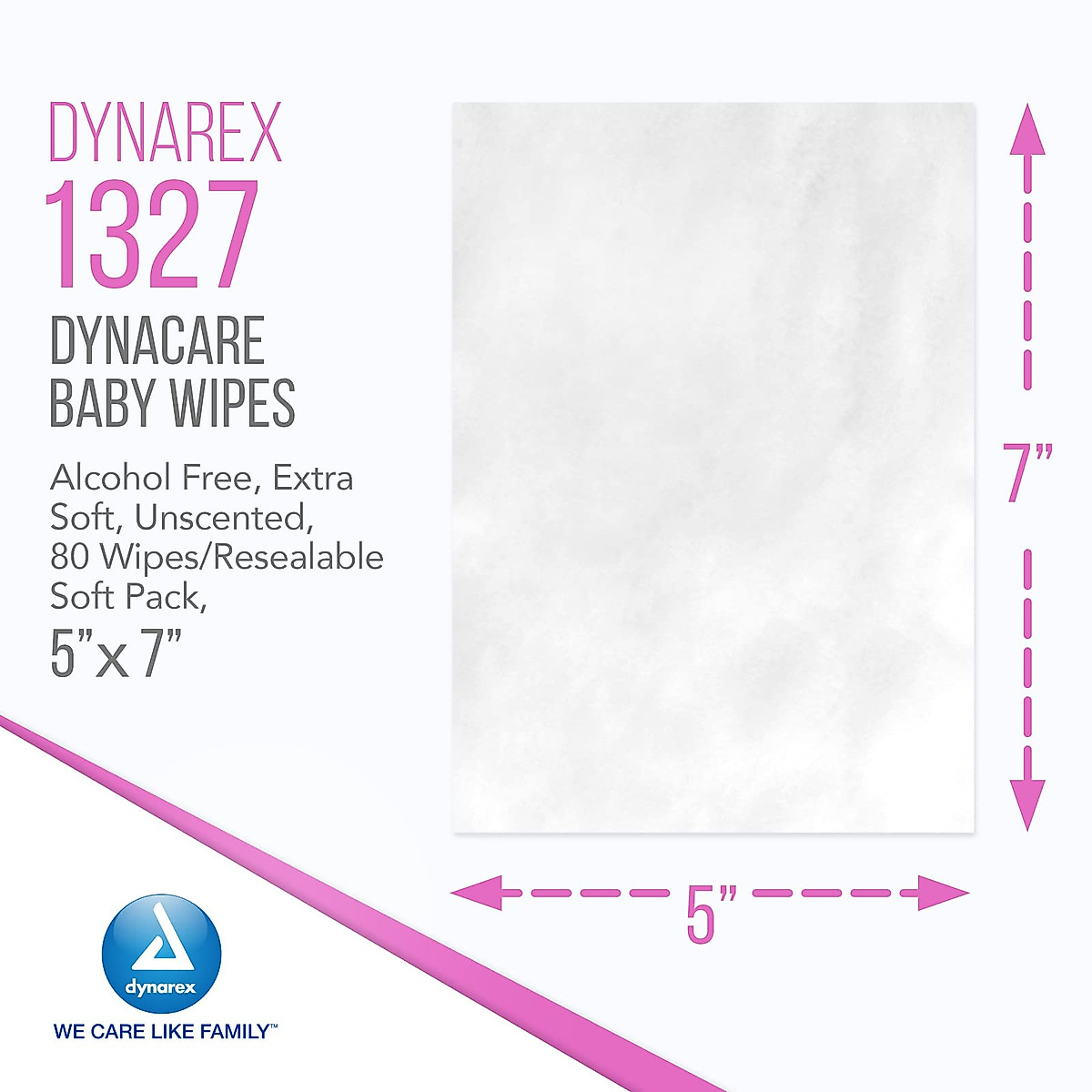 Dynarex Baby Wipes - Non-Alcohol Wipes for Babies with Lanolin & Aloe to Moisturize Skin - Resealable Soft Pack - Unscented - 5x7", 80 Wet Wipes per Pack, 24 per Case