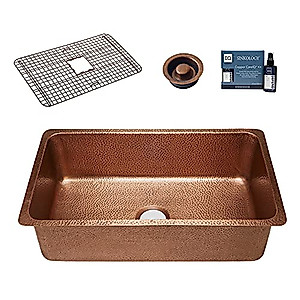 Sinkology K406-D62 Rivera Undermount 31.25 in. Single Bowl Grid, Disposal Drain, and Care Kitchen Sink Kit, 31.25 inch, Antique Copper