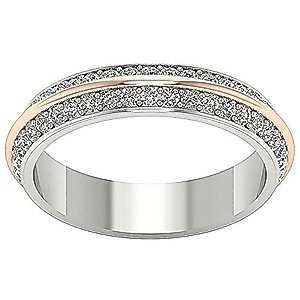 1 1/5 Ct Round Shape White Cubic Zirconia Two Tone Wedding Engagement Anniversary Womens Band Ring In 14K White Gold Plated 925 Sterling Silver (1.20 Cttw) Ring Size - 7