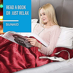 Electric Heated Throw Blanket Fleece with Controller, 50" x 60" , 4 Hours Auto Shut-Off, Fast Warming, Full-Body Comfort, Luxuriously Soft, Machine Washable (Red)