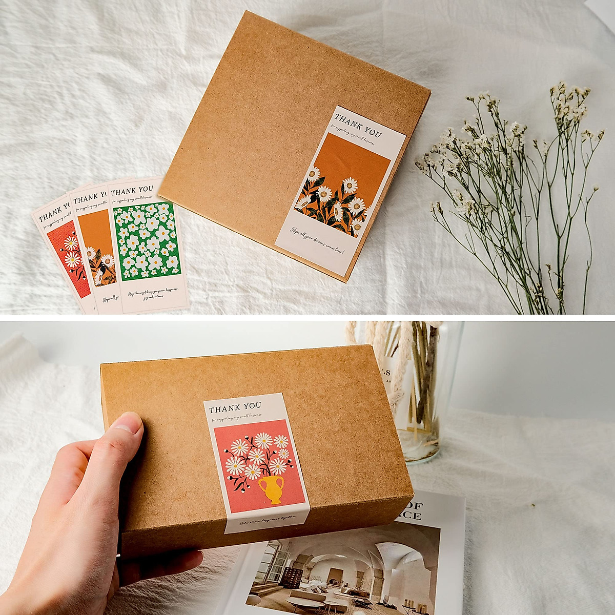 Box Seal Stickers-300 PCS,Rectangle Gift Package Labels, Thank You for Your Order Stickers,Decorative Baking Gift Bags Packaging Decals for Small Business,Envelopes Seal Gift Packaging Box Retail Bag