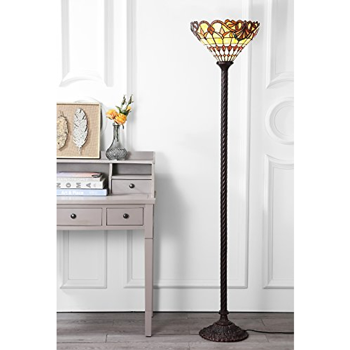 JONATHAN Y JYL8003A Davis Tiffany-Style 70" Torchiere LED Floor Lamp, Tiffany, Traditional, Foot-Step Switch, Office, Living Room, Family Room, Dining Room, Bedroom, Hallway, Foyer, Bronze