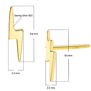 Lightning Bolt Earrings Gold in Sterling Silver 18K Plating Minimalist Small Thunder Bolt Studs Yellow Gold Plated