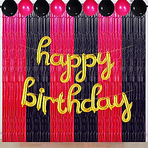 Hot Pink Backdrop Curtain, Black and Hot Pink Birthday Decorations Hot Pink Black Backdrop Wall Streamers for Graduation Girls Women Wedding Bridal Baby Shower Bachelorette Party Decorations (3 Pack)