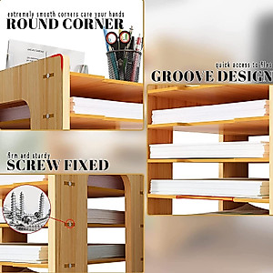 Catekro 7-Tier Desk Organizer, Wood Desktop Accessories, Complimentary Four rulers, Storage Box Office Supplies Organization, Large Capacity Decor File for Office, School and Home(Brown)