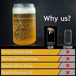 YULEER Glass Cups With Lids & Straws 6 Pack, 16 oz Can Shape Drinking Glasses Beer Glasses Tumbler Cups Water Bottles for Iced Coffee, Cocktail, Beer, Soda