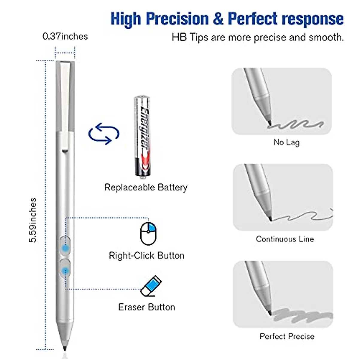 Pen Stylus for Surface Pro 9/8/X/7+/6/5/4/3/Surface 3, Surface Go 3/2/1, Surface Laptop/Studio/Book 4/3/2/1 with Palm Rejection, 1024 Levels Pressure, 2500h Working Hours