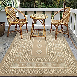 Antep Rugs Patio 8x10 Outdoor/Indoor Southwest Aztec Native Area Rug (Beige, 7'10" x 10')
