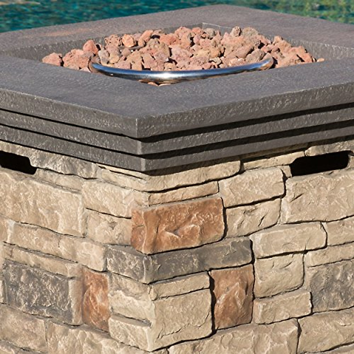 Christopher Knight Home | Crawford | Outdoor Square Propane Fire Pit with Stone