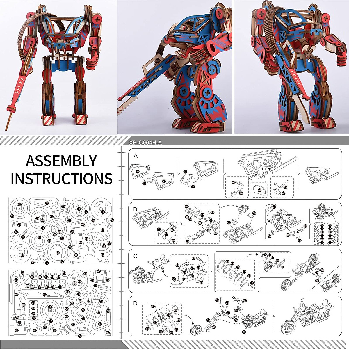 3D Wooden Puzzle DIY Robot Mechanical Armor Model Wood Craft Kit Laser-Cut Kits Engineering Gears Set Assembly