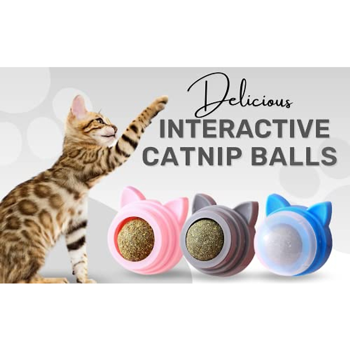 XanderPets Catnip Balls That Stick On Wall - Cat Nips Organic - Magic Cat Balls - Interactive Toys for Indoor Cats - Essential Cat Accessories - USA 3 Pack (Tabby Grey)