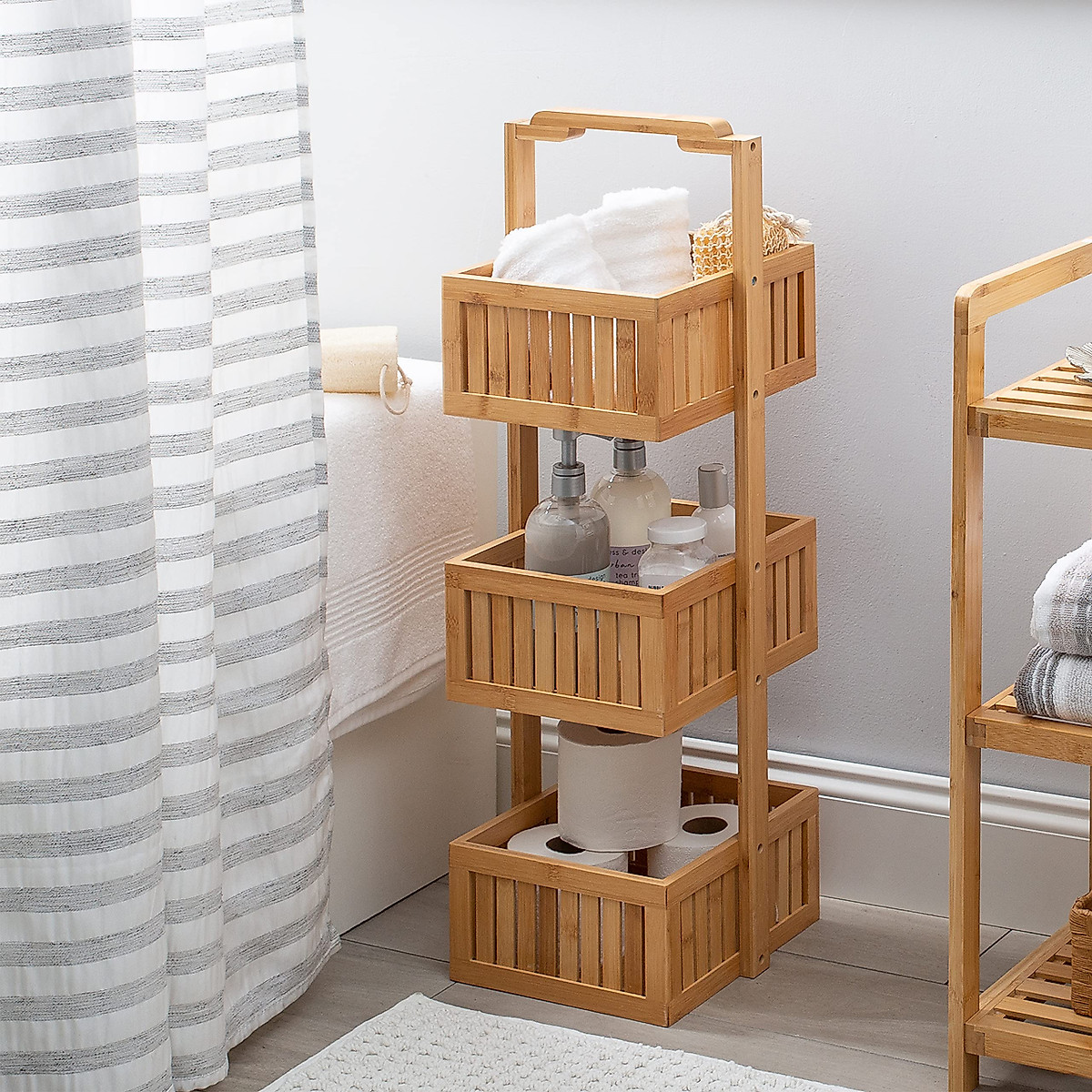 Organize It All Basket Bamboo Bathroom Storage, Brown