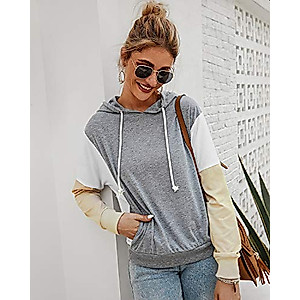Women's Active Sweatshirt Hoodie,Long Sleeve Block Color Drawstring Pullover Tops with Pockets Gray