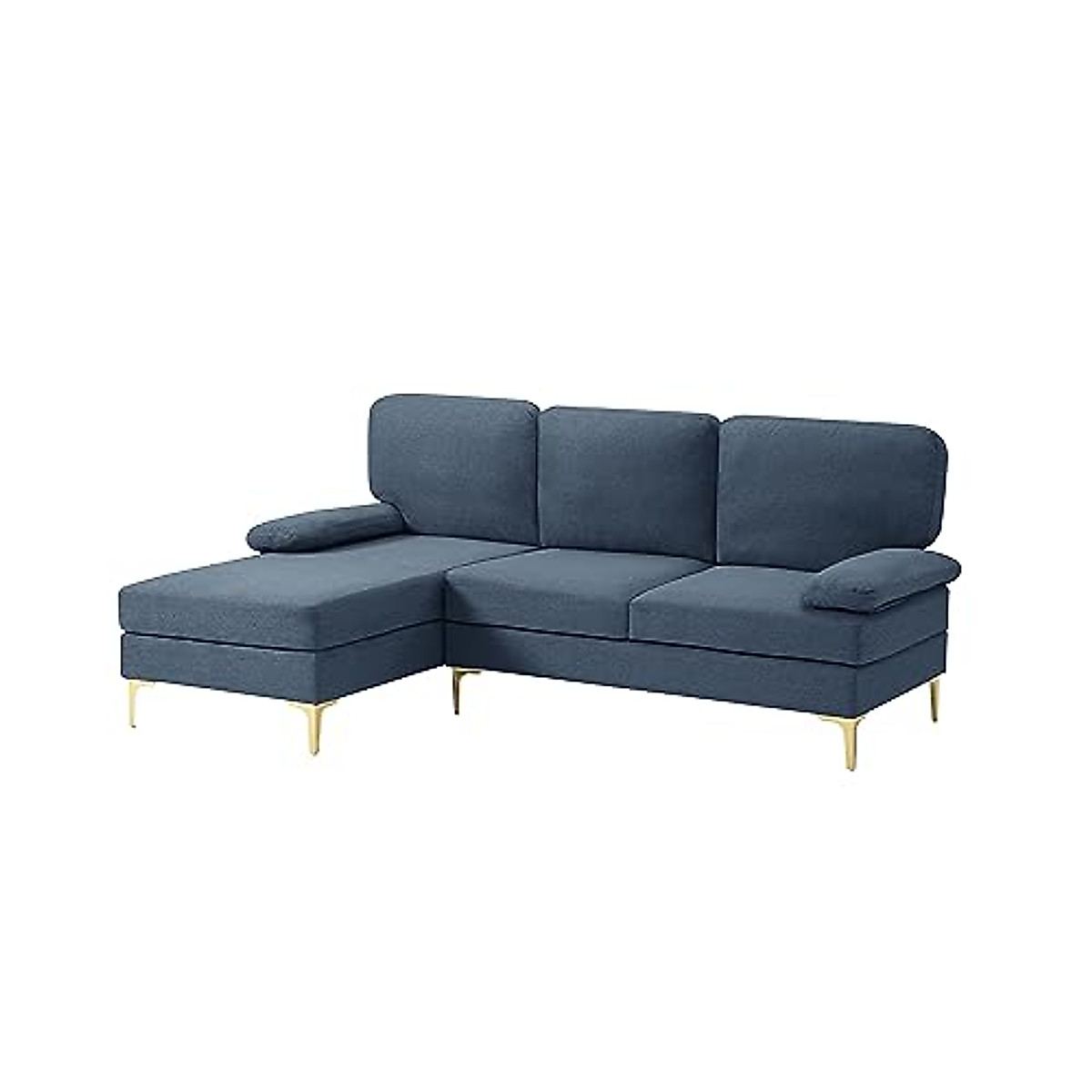 Goohome 79.5'' Linen L-Shaped Left-Hand Facing Sectional Sofa Metal Legs and 2 Detachable Armrest Pillows, Modern 3-Seater Fabric Couches for Living Room Apartment Small Space, A-Dark Blue