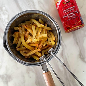 Small Deep Fryer Pot with Basket, Mini Fryer and Soup Pot with Tongs and Lid for 1-2 People, Works on Gas or Induction Burner, Dishwasher Safe, 1.3-Quart