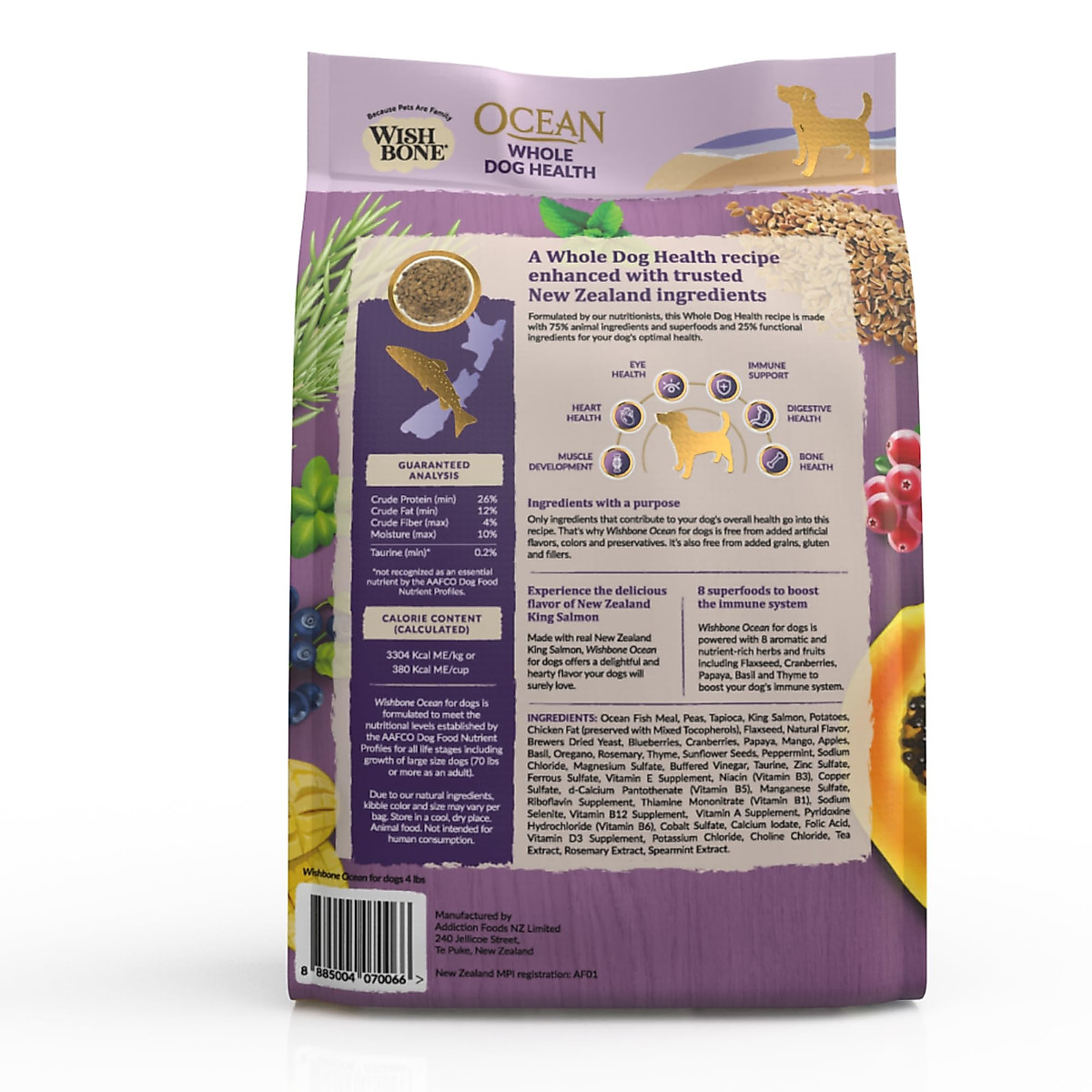 Wishbone Ocean New Zealand King Salmon Dry Dog Food, Gluten-Free, Grain-Free Recipe for Overall Pet Health - 4 lb