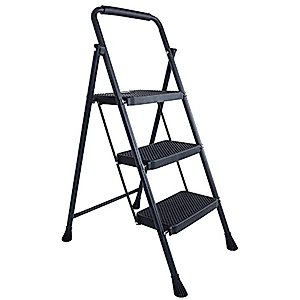 Elevon Folding Step Stool with Wide Anti-Slip Pedal, ​330​lbs Sturdy Steel Ladder, 3-Step