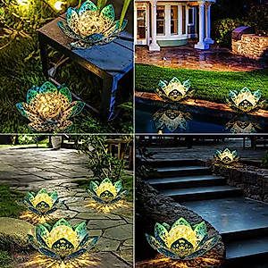 Huaxu Solar Garden Lights Outdoor Decorative - Bright Lotus Flower Table Lamp, Waterproof Solar Lights for Patio Pathway Yard Balcony Outside Decor
