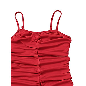SweatyRocks Girl's Spaghetti Strap Solid Ruched Slim Fitted Cami Short Dress Red 12-13Y
