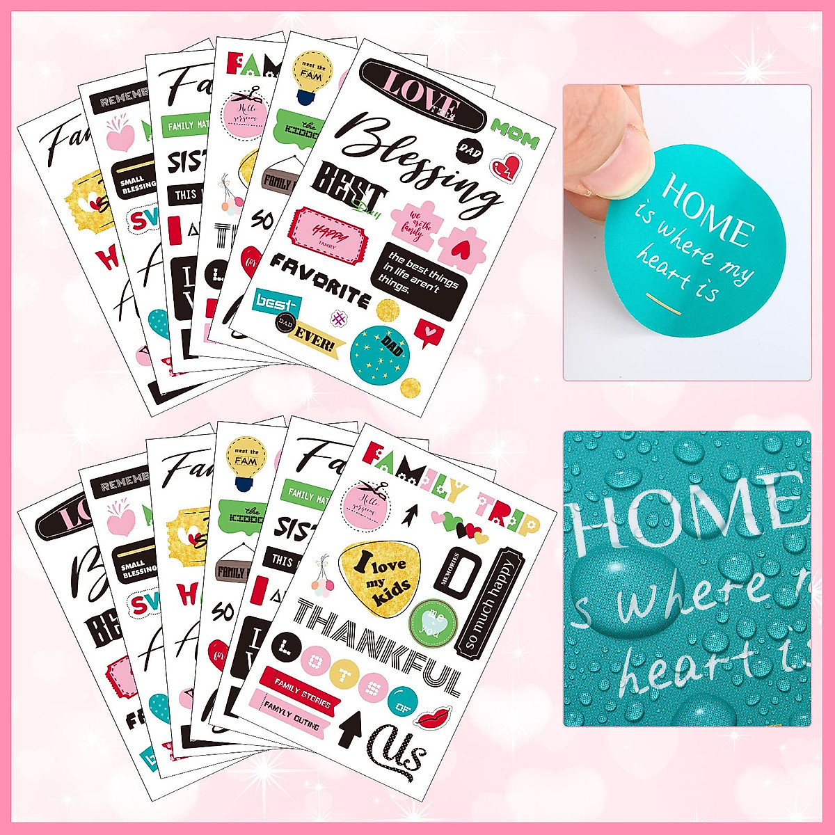 30 Sheet Family Friend Theme Scrapbooking Sticker Decals 500 Pieces Waterproof Vinyl Happy Family Friend Memories Sticker Decor for Family Album Scrapbooking Embellishment Art Project (Family Theme)