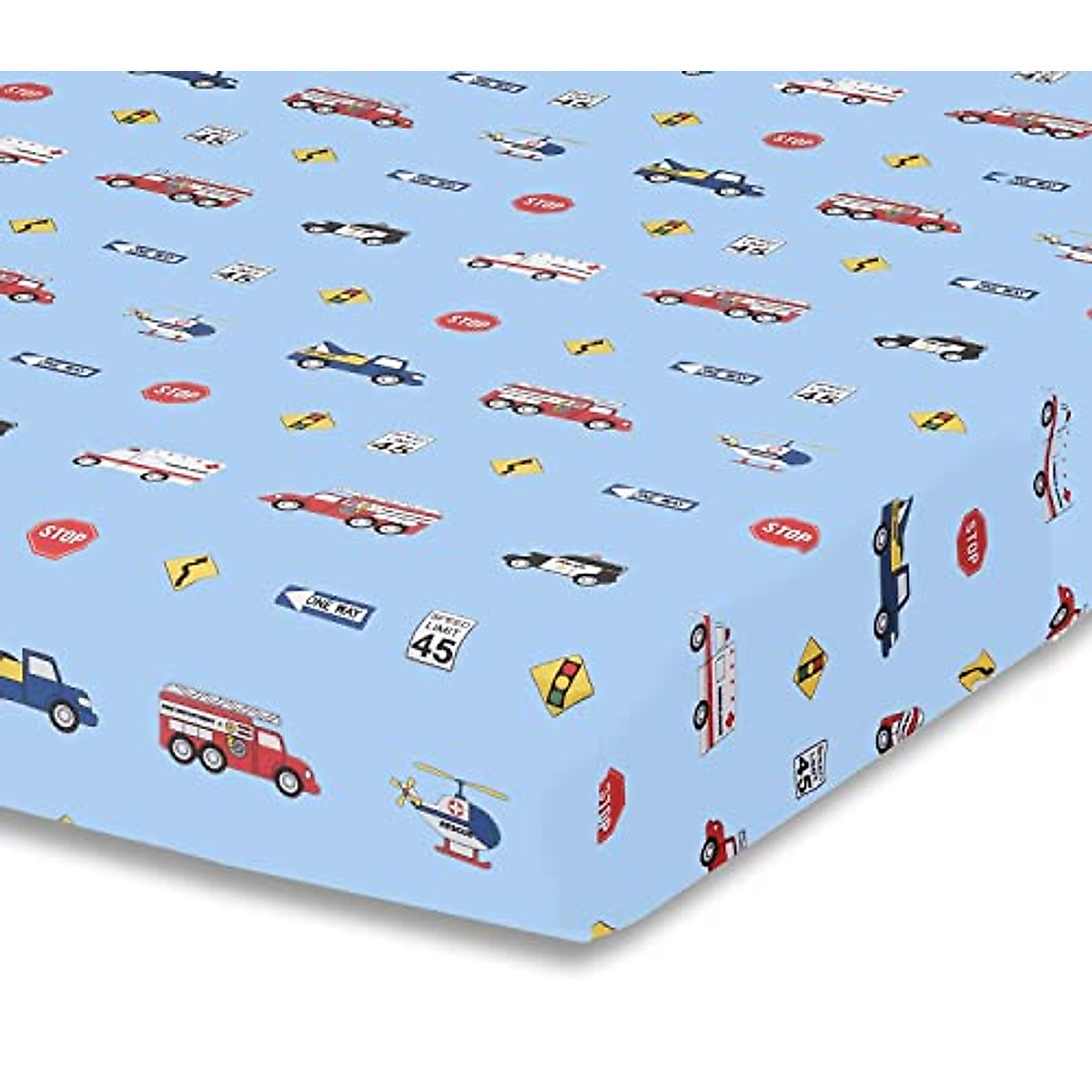 Baby Boy Fitted Crib Sheet Police, Fire and Rescue, 100% Soft Breathable Microfiber Baby Sheet, Fits Standard Size Crib Mattress 28in x 52in, Nursery Sheet