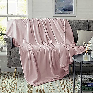 Amazon Brand - Pinzon Fleece Blanket Twin Blanket Navy Blue - 320GSM Soft Lightweight Plush Cozy Twin Blankets for Bed, Sofa, Couch, Travel, Camping, 60x80 inches, Light Pink