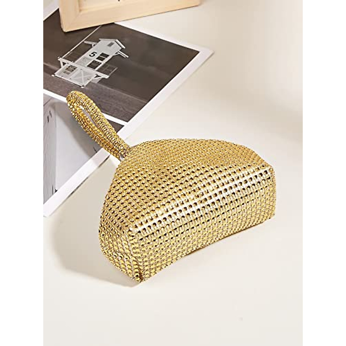 Verdusa Women's Rhinestone Evening Handbag Mini Bag Clutch Purse Gold one-size