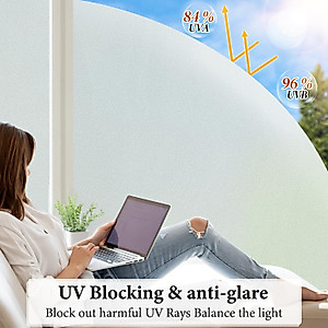 DUOFIRE Window Privacy Film Natural Frosted Glass Window Film Static Cling No Glue Anti-UV Window Cling Privacy Film Non Adhesive for Office Meeting Room Bathroom Living Room 17.4in. x 78.7in. S001