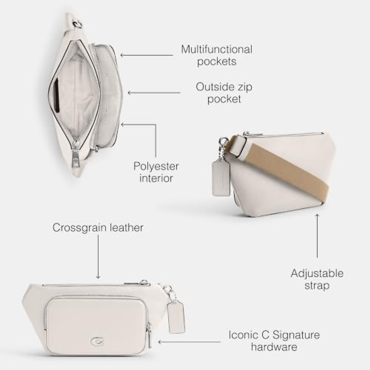 COACH Belt Bag in Crossgrain Leather, Chalk