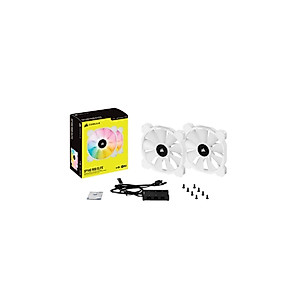 CORSAIR iCUE SP140 RGB Elite Performance 140mm White PWM Dual Fan Kit with Lighting Node CORE