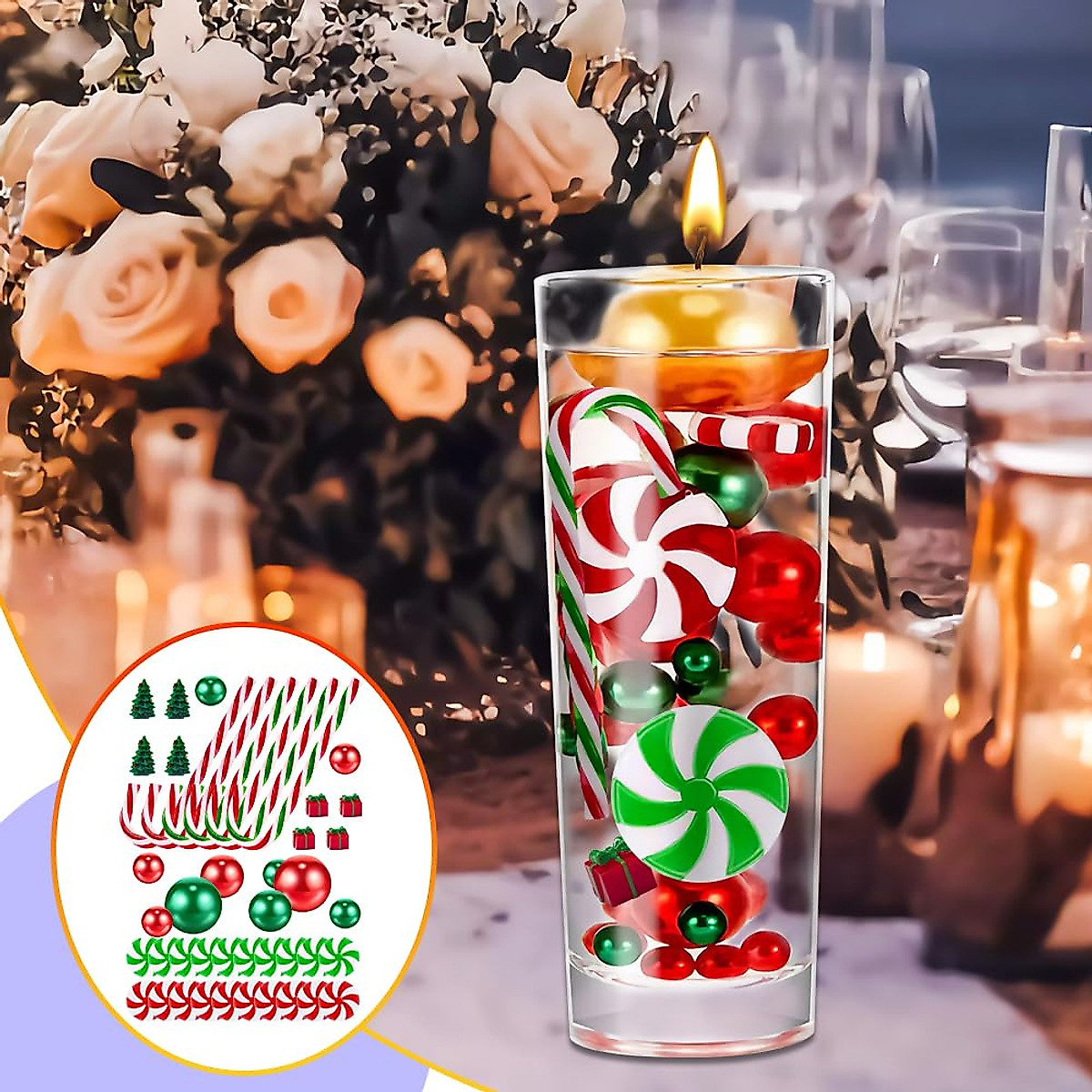 OneNine 7138 Pieces Christmas Vase Filler Water Beads Transparent Christmas Baubles Plastic Christmas Vase Filler Pearl for Christmas Family Table Party Decorations