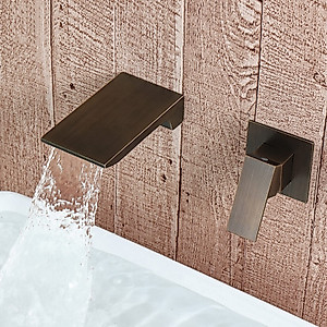 MaGiLL Bathroom Sink Faucet, Brass Wall Mounted Tub Filler Wall Mount Bathtub Faucets High Flow Roman Tub Faucet with 2 Handles (Black) (Antique Color)