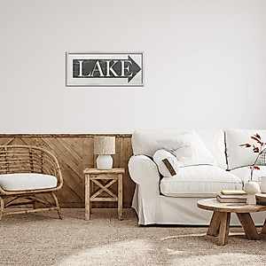 Stupell Industries Lake Arrow Sign Grey and White Distressed, Design by Daphne Polselli Gray Framed Wall Art, 10x24