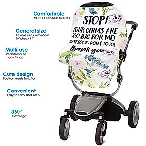 Baby Nursing Cover,Baby Car Seat Canopy,No Touch Sign Infant Stroller Cover Breastfeeding Cover,Soft Stretchy Nursing Cover Up for Baby (Leaf Flower)