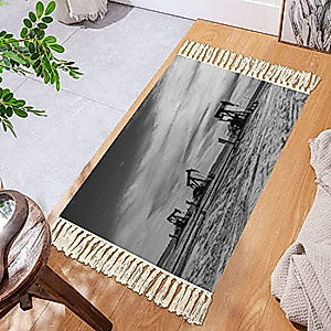 Boho Kid Bedroom Playroom Nursery Area Rugs Oil Derrick on The Prairies in Winter Tassels Carpet Patio Hallway Runner Mat Pad Home Decor Living Room Indoor Outdoor