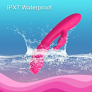 G-spot Rabbit Vibrator Clitoral Stimulator - Realistic Dildo Vaginal Anal Massager with 5 Vagina Tapping Features & 10 Vibration Modes, Waterproof Rechargeable Adult Sex Toys for Women(Red)