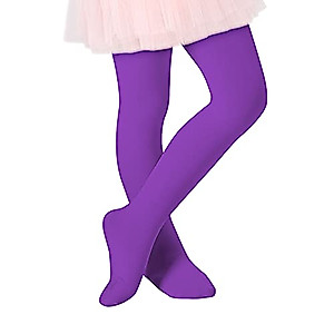 Zando Girls Dance Tights Stretchy Comfort Leggings Colorful Pants Elastic Ballet Footed Tight for Girl Purple 3-6 Years