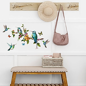 Hummingbirds Wall Stickers Flying Birds Butterfly Flower Leaf Window Decals Decorations Murals Wall Art Decorative Sticker for Kids Living Room Bedroom Nursery Playroom Jungle Party Decor Supplies
